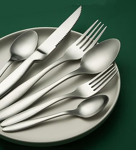Silverware Set Flatware Matte Cutlery Utensil Solid Food-Grade Stainless Steel，Home Restaurant Hotel Small Business,Mirror Finish Tableware 60 Piece Service for 12