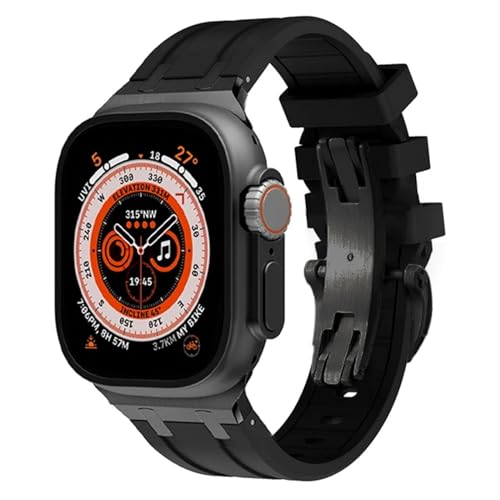 GQMYOK Rubber Strap For Apple Watch Ultra 49mm watchbands Series 8 7 45mm Soft Sports Band For iWatch 6 5 4 SE 44mm 42mm Silicone Bracelet (Color : Black black, Size : 49MM)