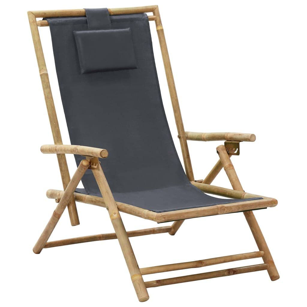 WEMYUFURN Reclining Relaxing Chair Dark Gray Bamboo and Fabric, Patio Dining Chairs, Bar Stools, Outdoor Seating for Outdoor Relaxation and Entertaining in Your Backyard or Poolside