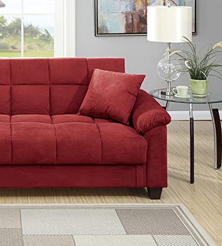 TONAUA Contemporary Living Room Adjustable Sofa Red Color Microfiber Plush Storage Couch 1pc Futon Sofa w Pillows