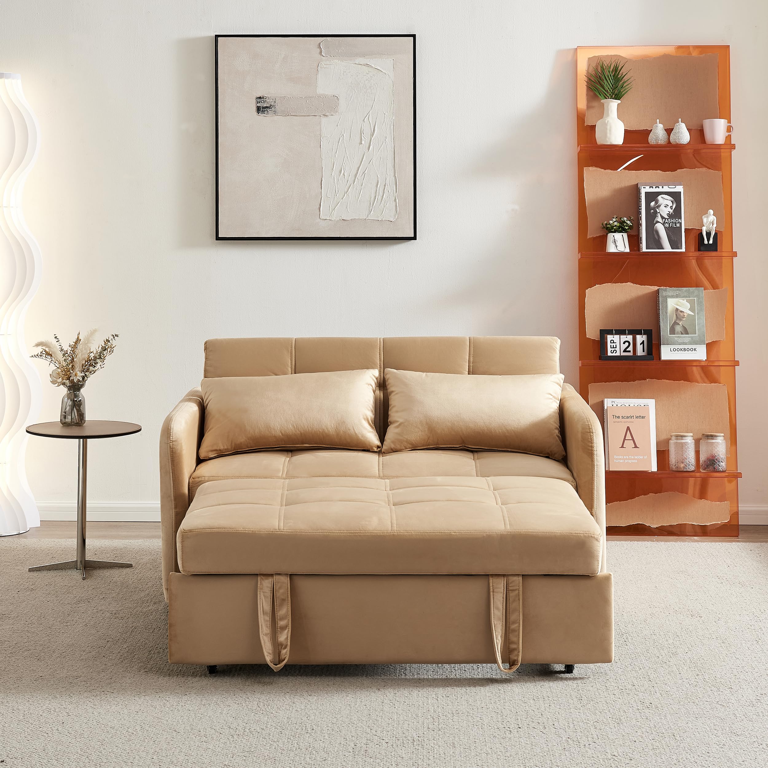 Eafurn 3 in 1 Sleeper Couch Sofa Bed,Convertible Pull Out Loveseat with Adjustable Backrest and Side Pocket,Comfy 2 Seater Love Seat Lounge Futon Sofa & Couches for Living Room Apartment Small Places