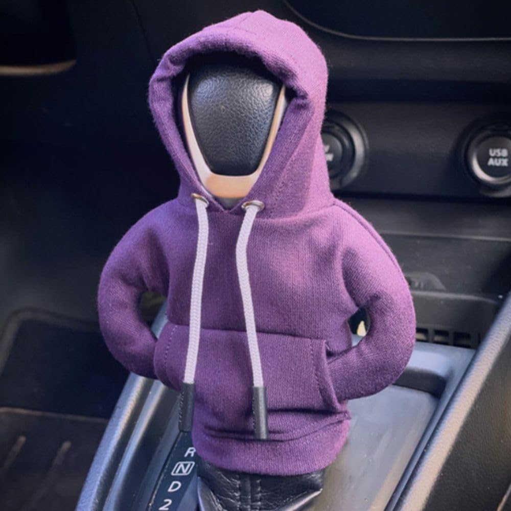 VEADONS Car Shift Knob Hoodies Cover,Car Universal Gear Shift Knob Cover,Trendy Hoodies for Car Shifter,Fashionable Automotive Interior Accessories (1PC/Purple)