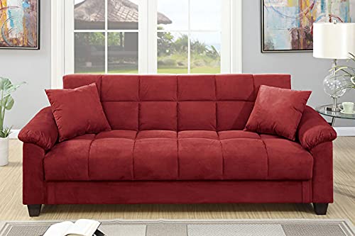 TONAUA Contemporary Living Room Adjustable Sofa Red Color Microfiber Plush Storage Couch 1pc Futon Sofa w Pillows