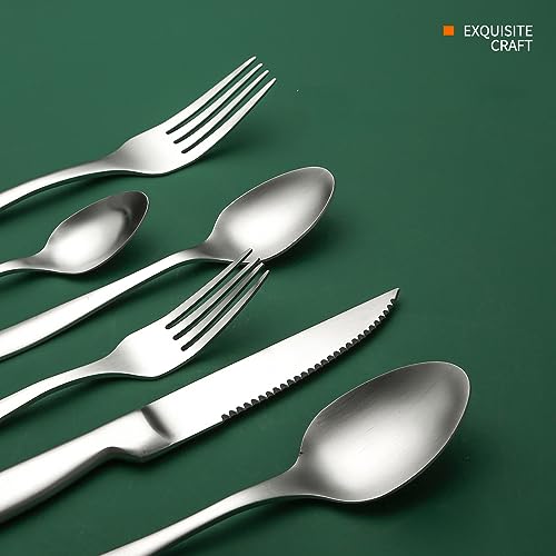 Silverware Set Flatware Matte Cutlery Utensil Solid Food-Grade Stainless Steel，Home Restaurant Hotel Small Business,Mirror Finish Tableware 60 Piece Service for 12