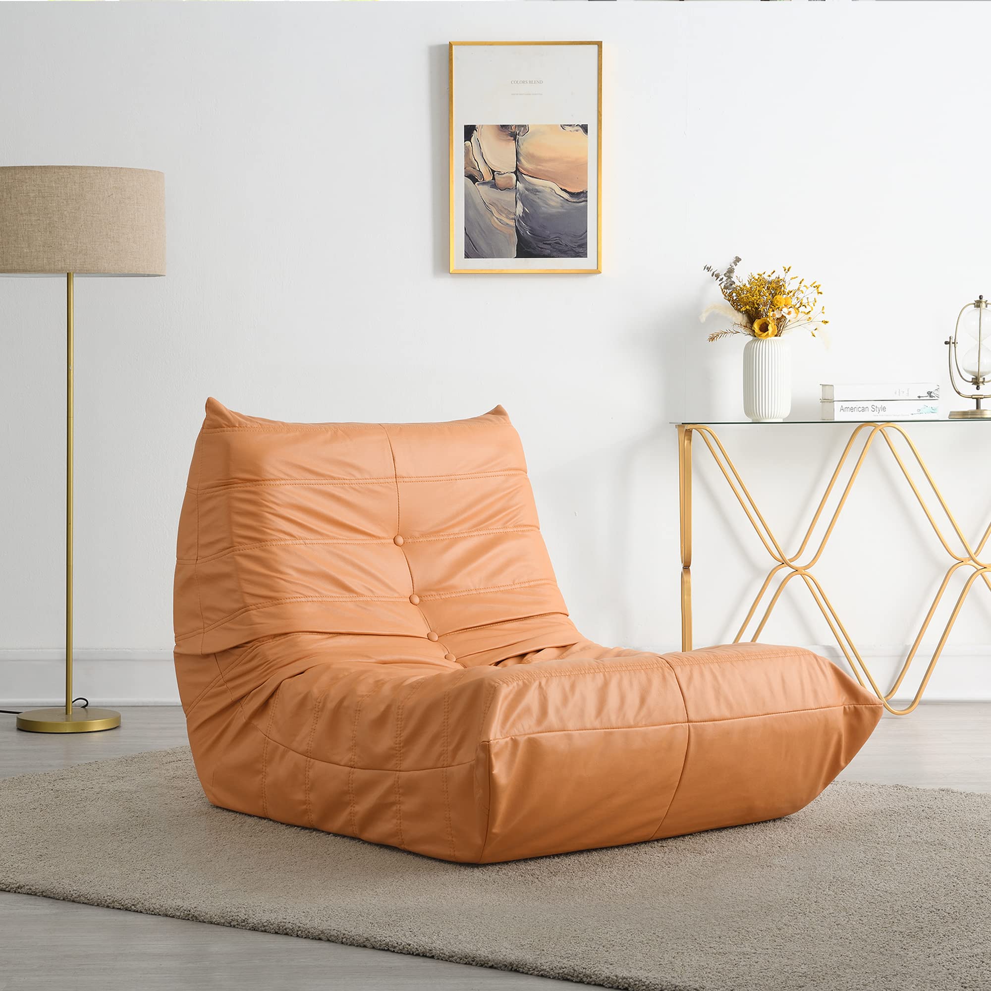 TARTOP Comfy Oversized Lazy, Modern Armless Lounge Chair with Backrest Retro Single-Seat, 100% Sponge-Filled Sofa for Living Room, Bedroom, Salon, Office,Orange