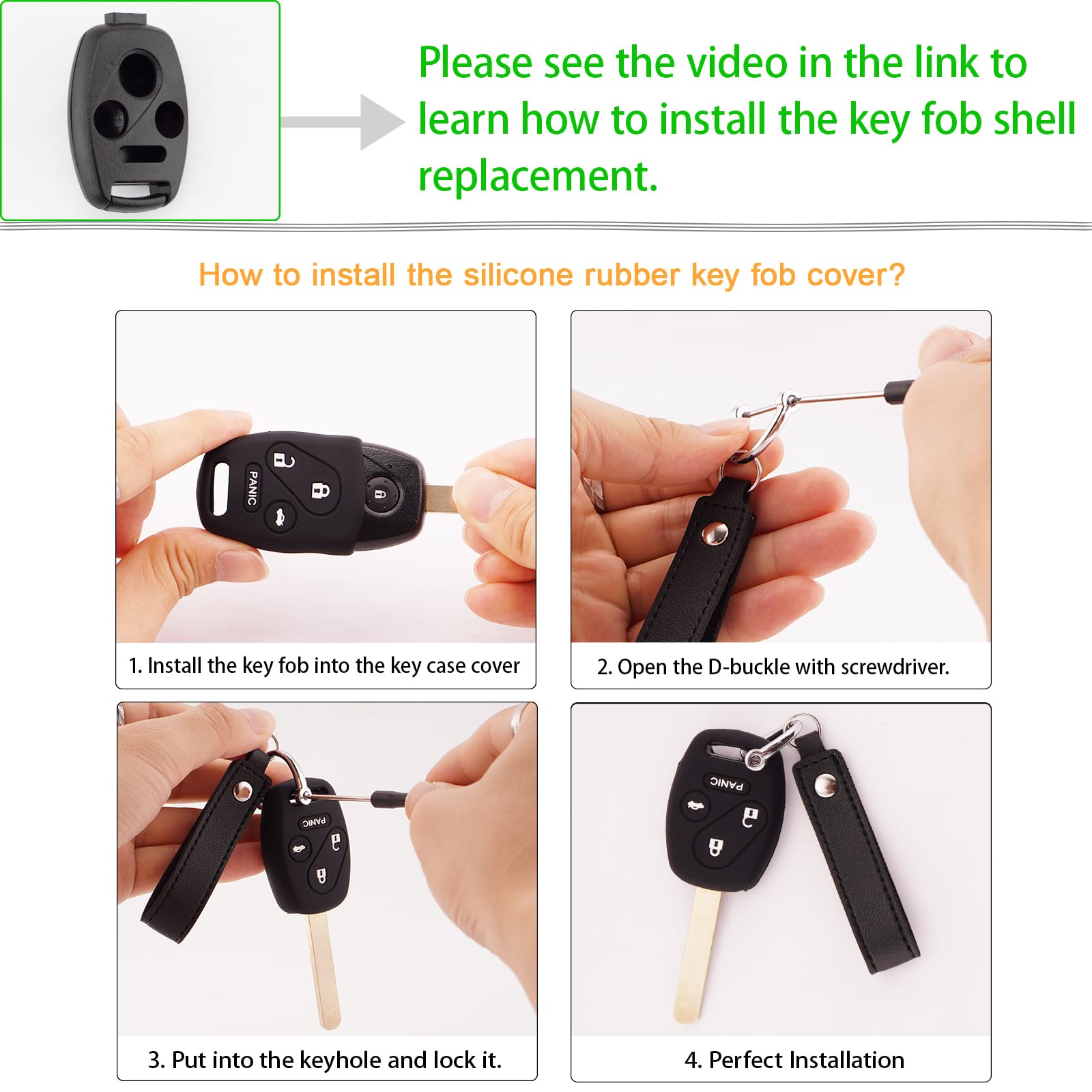 EKALA 2Pcs for Honda Key Shell Replacement with Silicone Key Fob Cover Case Keychain 4 Button Compatible with Honda 2003-2012 Accord / 2006-2013 Civic EX / 2005-2006 CR-V / 2009-2015 Pilot (KG-Hod-4R)
