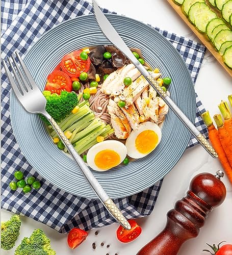 Silverware Set Cutlery Utensil Flatware Food-Grade Stainless Steel Luxury Relief Plating Retro Golden Handle Home Restaurant Small Business,Mirror Finish Tableware 24 Piece Service for 6