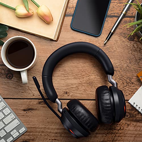 Jabra Evolve2 65 Wireless Bluetooth Headset Stereo UC - USB Blue Tooth Dongle, Compatible with Zoom, Webex, Smartphones, Tablets, PC/MAC, 26599-989-999 (Black), Global Teck Gold Support Plan Included