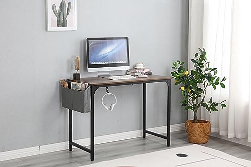 40 Inch Home Office Writing Small Desk Study Computer Desk Simple Style Pc Table Black Metal Frame Brown (40Inch, Brown)