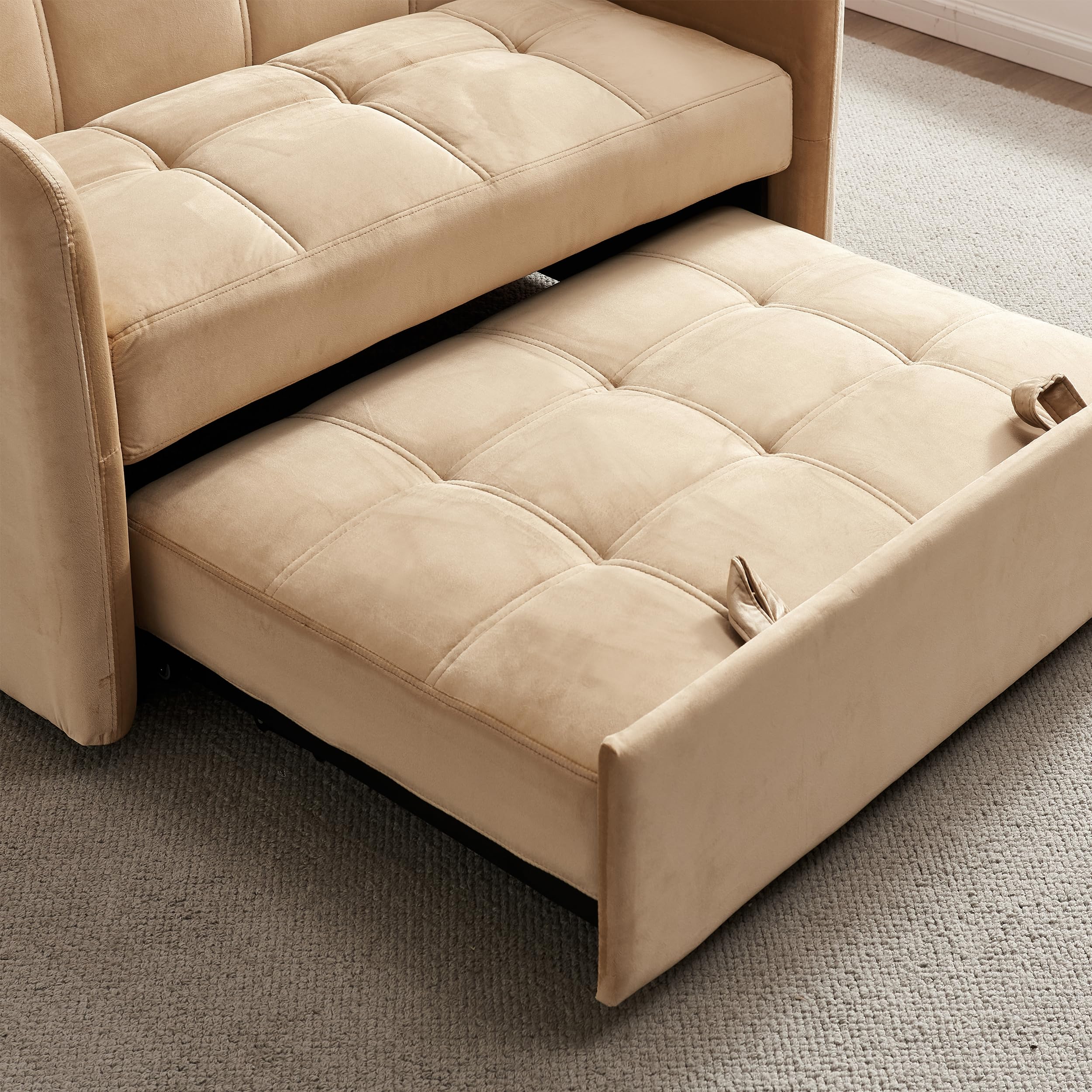 Eafurn 3 in 1 Sleeper Couch Sofa Bed,Convertible Pull Out Loveseat with Adjustable Backrest and Side Pocket,Comfy 2 Seater Love Seat Lounge Futon Sofa & Couches for Living Room Apartment Small Places