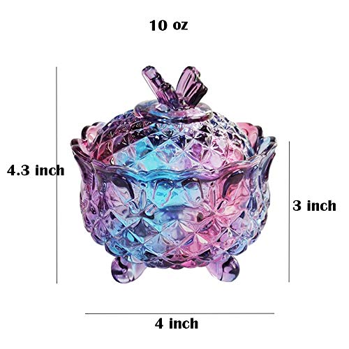 SOCOSY Royal Embossed Crystal Glass Candy Box with Lid Footed Jewelry Box Candy Jar Bowl Wedding Candy Buffet Jars Kitchen Storage Jar, 10 oz