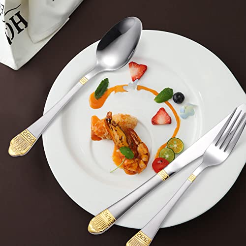 Silverware Set Flatware 72-Piece Luxury Relief Plating Retro Golden Stainless Steel Tableware Cutlery Set with Storage Box Kitchen Utensils Spoon and Fork Set Hand Wash Recommended