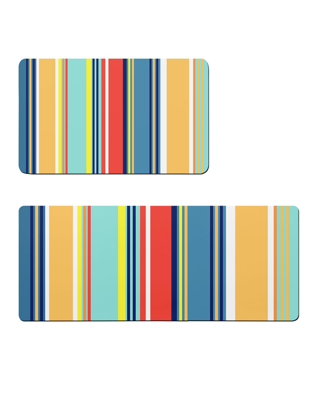 Kitchen Runner Rugs Set of 2, Colorful Stripes Yellow Teal Red Blue Wood Texture Rubber Non-Slip Area Collection Rug High Traffic Areas for Hallway,Bathroom, Laundry Room Rug Mat 16"x24"+16"x47"