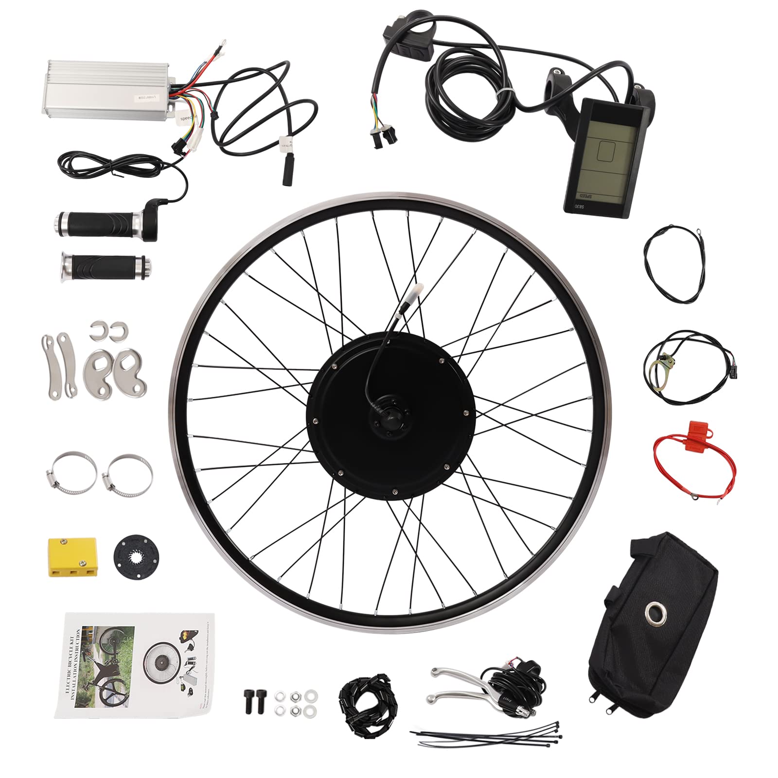 RIAHNEAH 700CC 48V E-Bicycle Conversion Kit, 1200W Front Wheel Electric Bicycle Pedal Assist Sensor Hub Conversion Kit, Motor Kit Universal Motor Wheel Kit with LCD Instrument