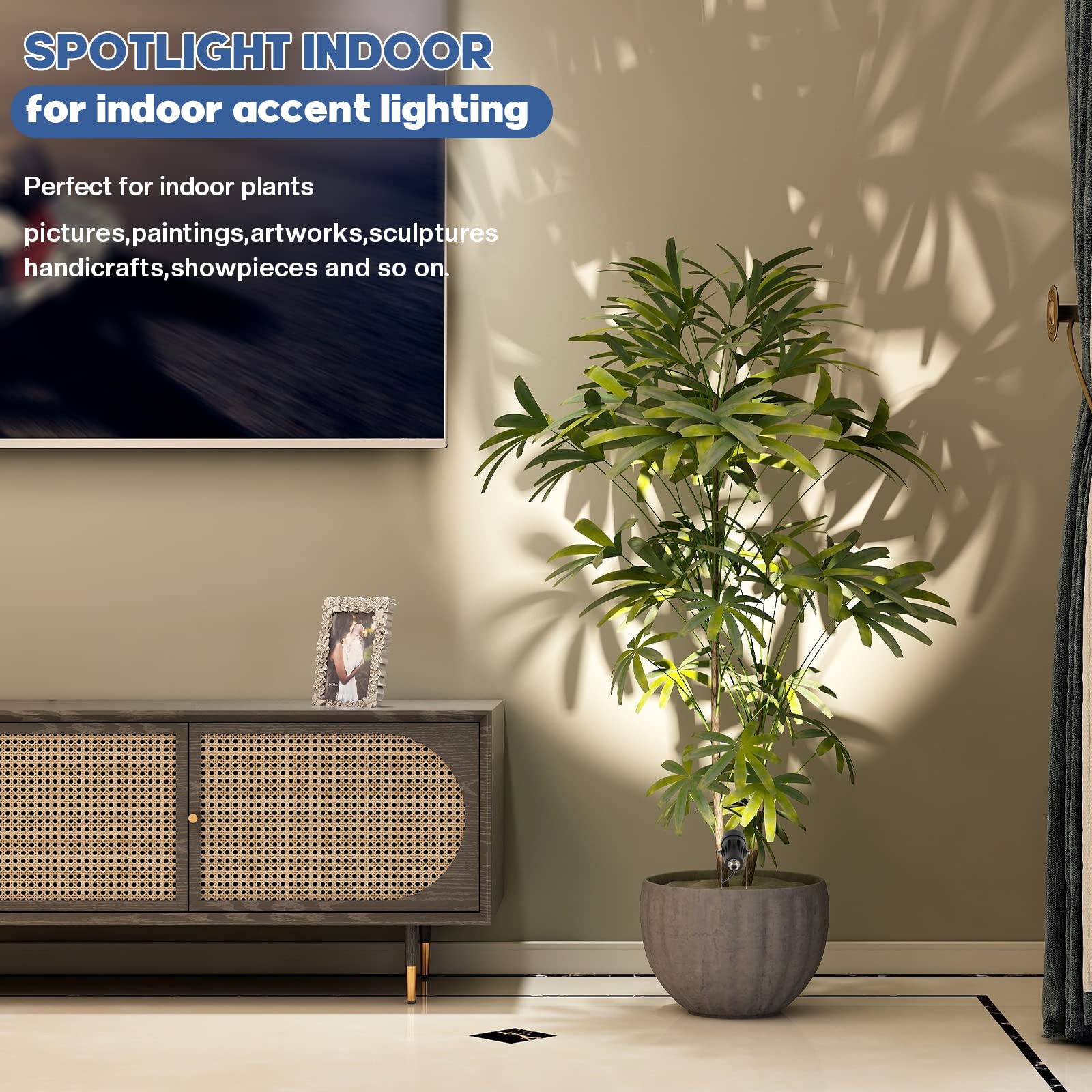 Junview 2 Pack LED Spot Lights Indoor 3000K/4000K/6000K Adjustable Up Lights Indoor 3W Dimmable Floor Spotlight for Plants Uplighting Indoor with Auto On/Off Timer for Pictures Artwork Accent Lighting