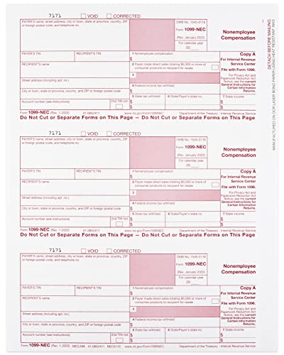 1099 NEC Forms 2022 4-Part Tax Forms Kit, Compatible with QuickBooks and Accounting, 25 Pack, Software and Envelopes NOT Included Software, Made in The USA