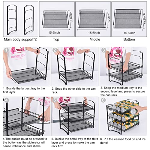 BTideas Can Organizer for Pantry, 3 Tier Stackable Can Rack Organizer, Canned Goods Organizer for Pantry, Holds Upto 36 Cans for Kitchen Cabinet or Pantry