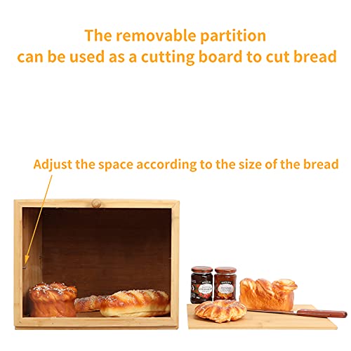 X-cosrack Large Double Separable Bamboo Bread Box Storage with Clear Window and Adjustable Compartment for Kitchen Countertop,Natural