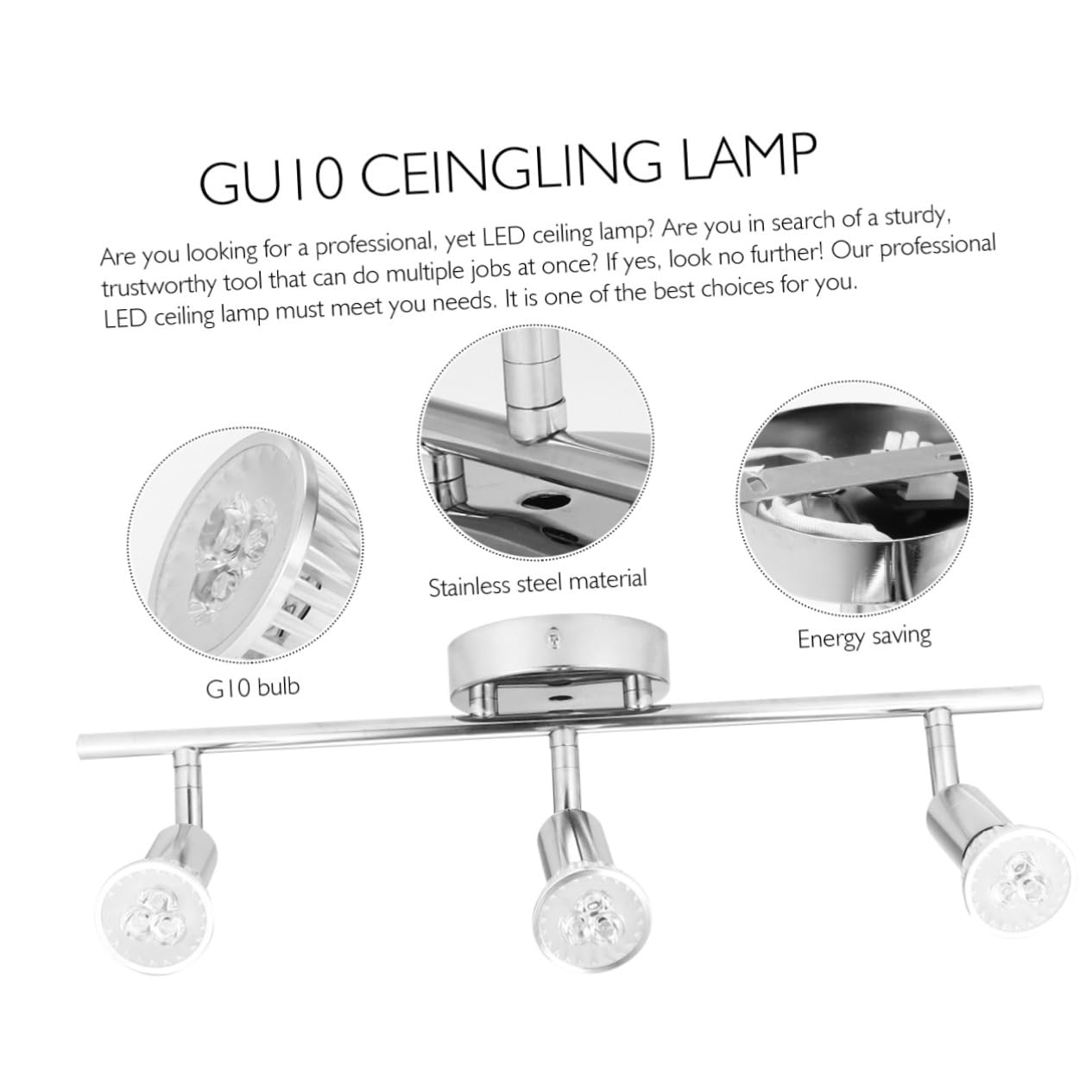 DOITOOL 1pc Led Clothing Store Window Background Wall Gu10 Spotlight Decorative Ceiling Lamp Led Ceiling Lights Recessed Light Fixtures Chandelier Lamp Track Head Dimmable Stainless Steel