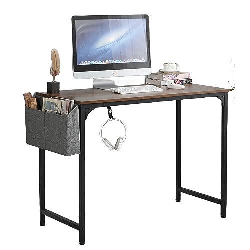 40 Inch Home Office Writing Small Desk Study Computer Desk Simple Style Pc Table Black Metal Frame Brown (40Inch, Brown)