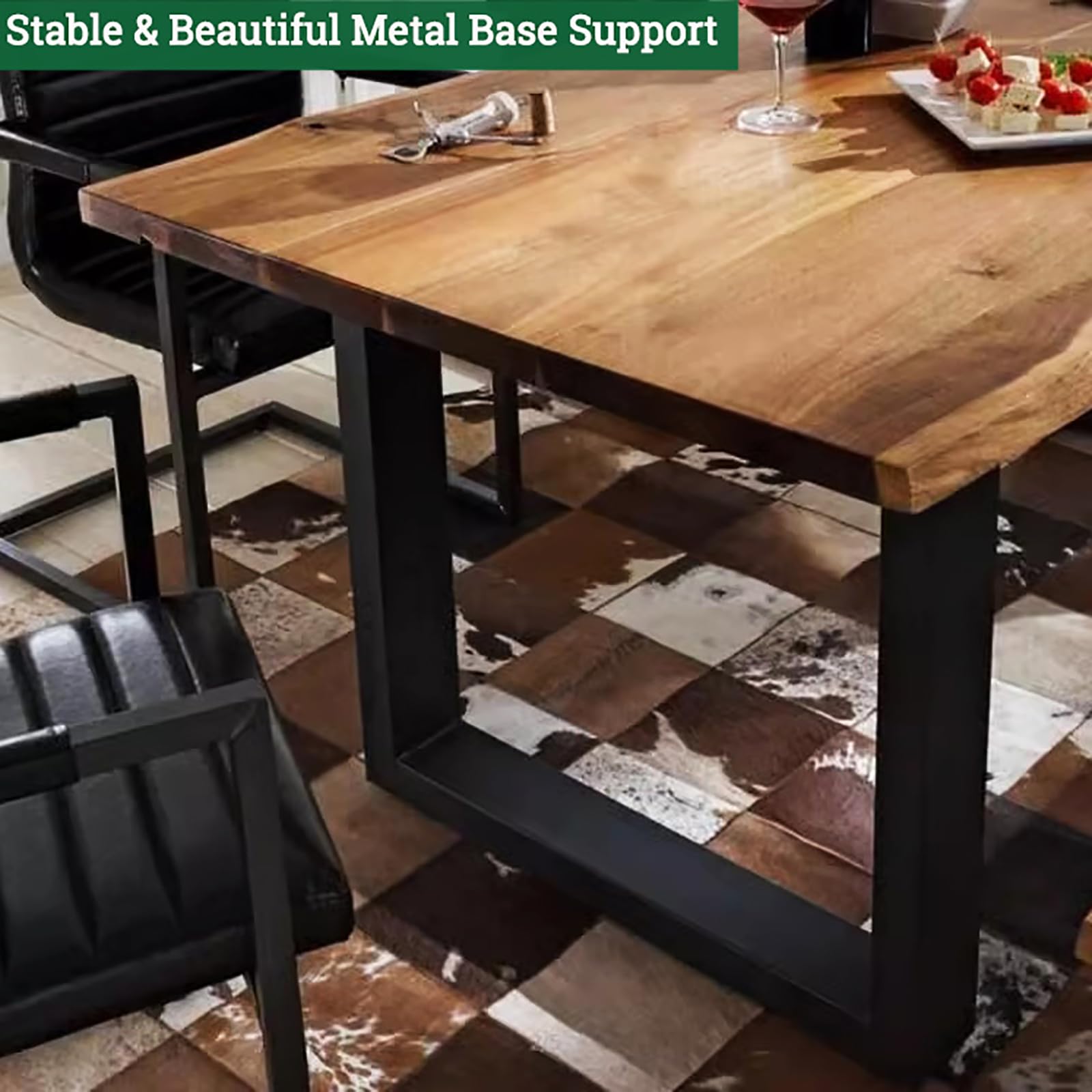 HM&DX Industrial Solid Wood Dining Table,Rectangle Kitchen Table Farmhouse Live Edge Dining Table,Wooden Table Top & Metal Base,Long Dining Room Table for 2,4,6,8(47.2" L x 23.6" W x 29.5" H, Brown)
