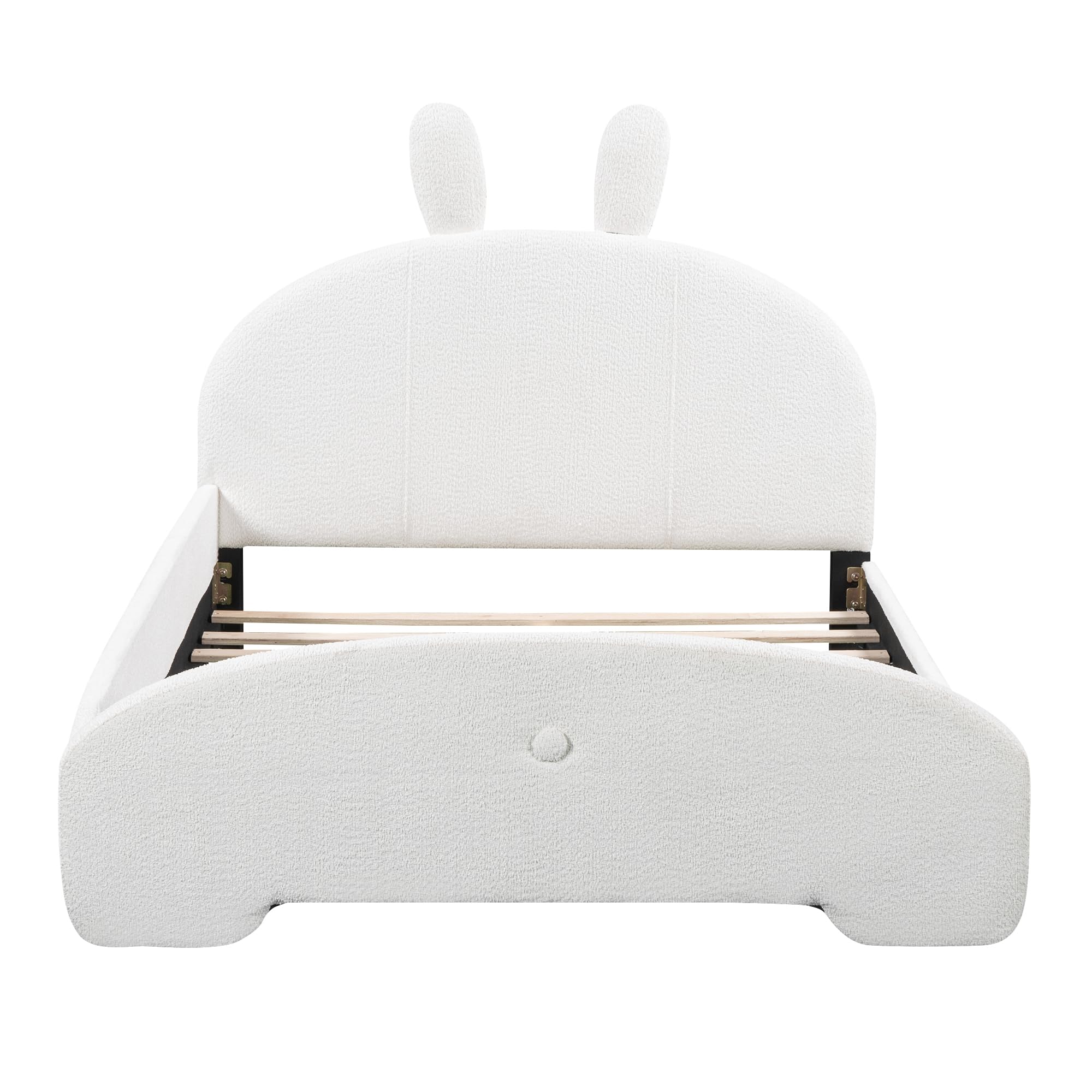 Full Size Upholstered Platform Bed with Cartoon Ears Shaped Headboard, for Kid's Bedroom Furniture