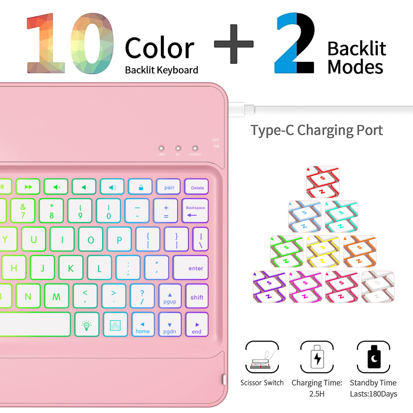 GGH Keyboard Case for iPad 9th Generation and Apple Pencil,Stylus Pen for iPad(2018-2023) 15mins Fast Charge,Palm Rejection iPad Pencil,10 Color Backlit Bluetooth Keyboard Case with Pencil Holder