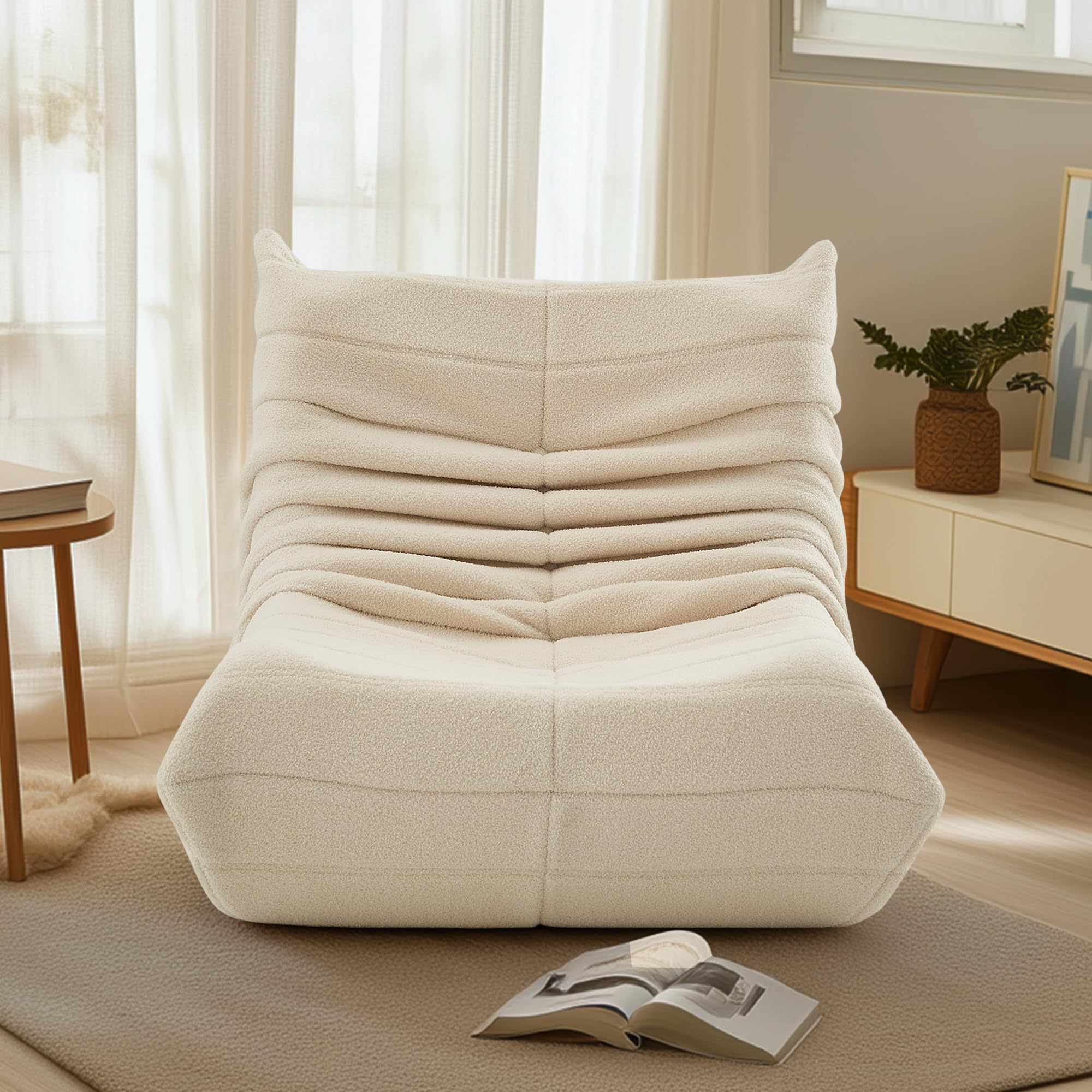 VASOENY 35.8'' X 41.3'' Armless Fireside Chair, Oversized Soft Sherpa Fabric Floor Lounge Sofa Couch, Comfy Single Lazy Sofa, Leisure Bean Bag Chair for Living Room, Bedroom, Office, Apartment