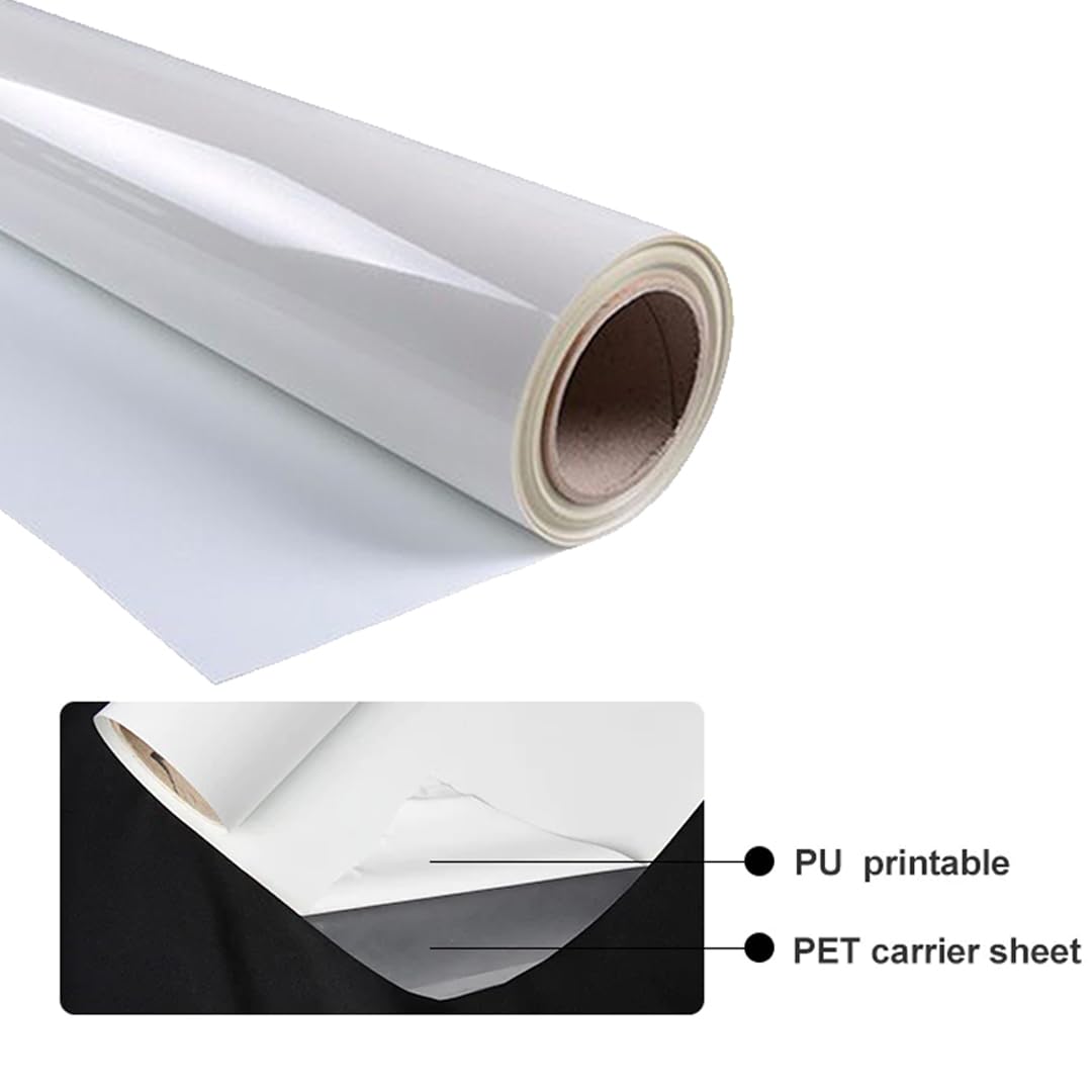 Heat Press Transfer Printable and Cutting PU Vinyl Film White 24" x50ft/roll for All Color T-Shirt,it is Suitable for eco-Solvent,Latex,UV Inkjet Printers