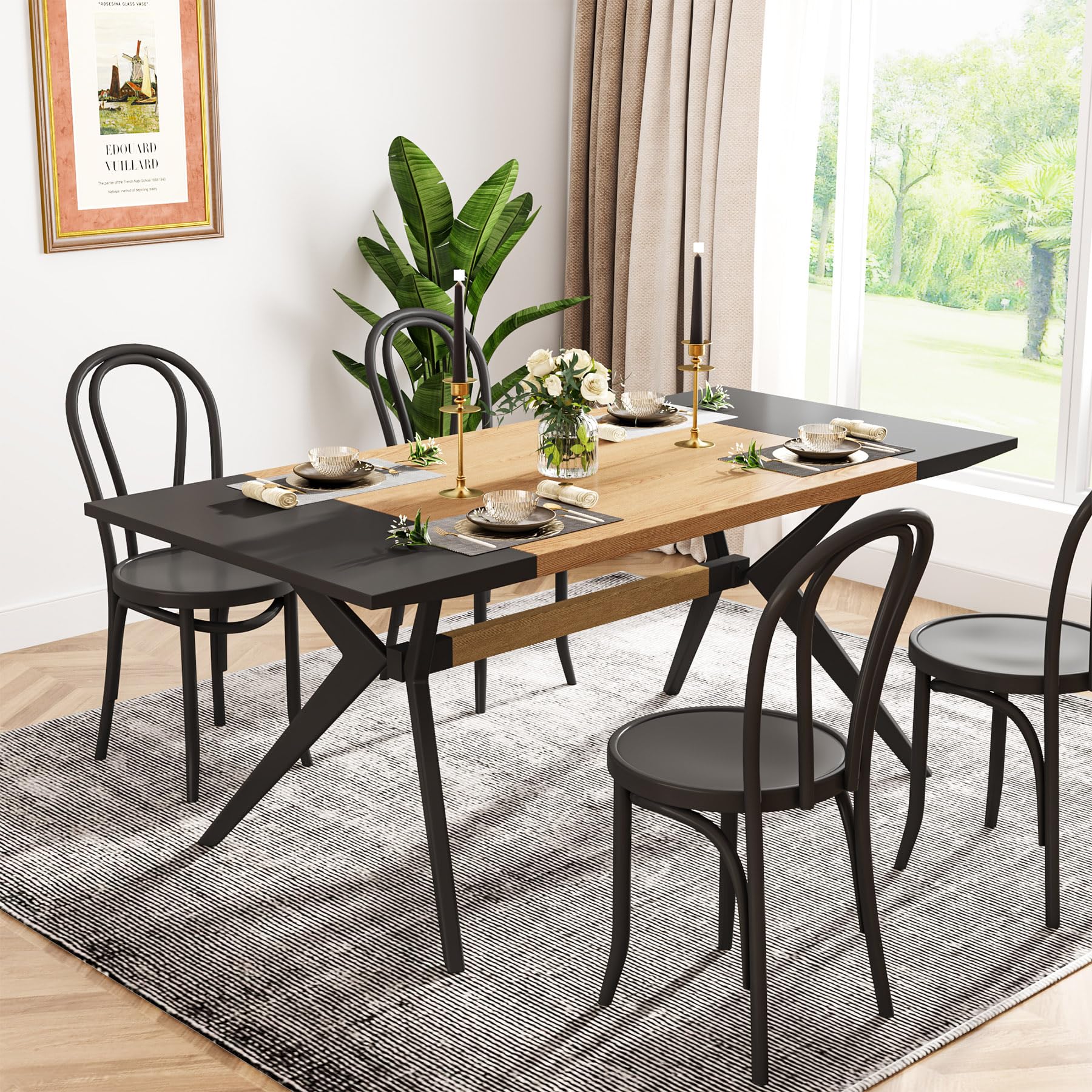 Tribesigns 63" Dining Table for 4-6 People, Modern Rectangular Kitchen Table Dinner Table, Large Dining Room Table with X-Shaped Iron Frame and Thickened Board