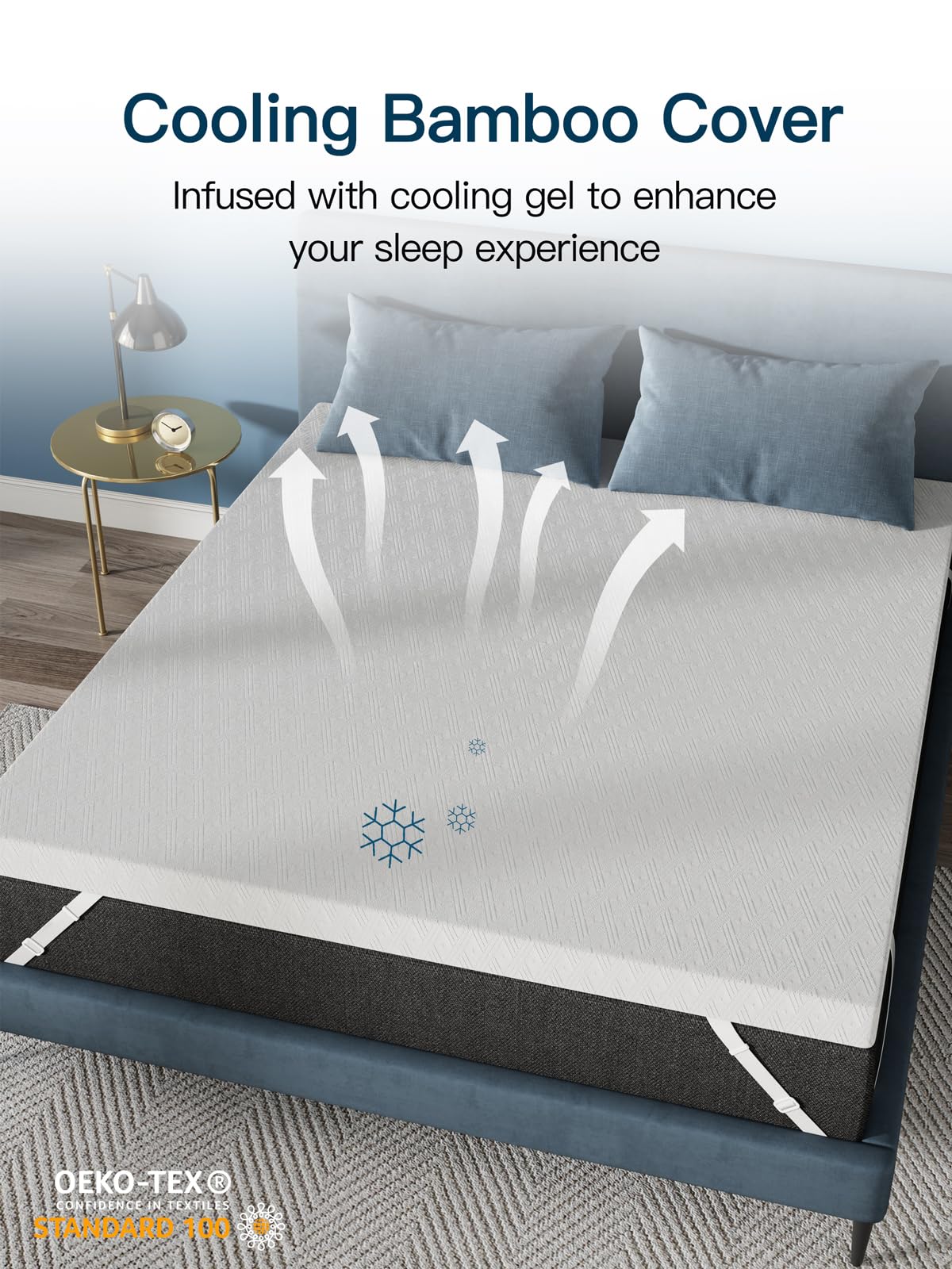 RISAR Two-piece Set：Queen size 3inch memory foam mattress topper & Queen Size Waterproof Mattress Protector.