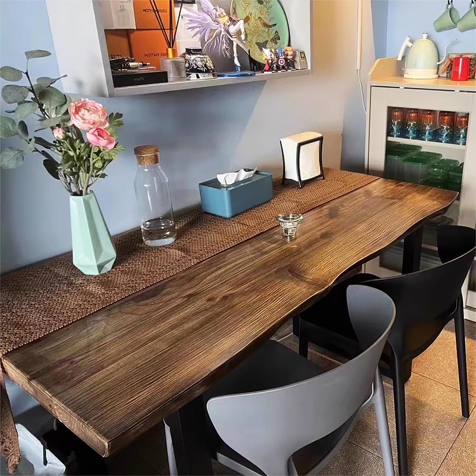 HM&DX Industrial Solid Wood Dining Table,Rectangle Kitchen Table Farmhouse Live Edge Dining Table,Wooden Table Top & Metal Base,Long Dining Room Table for 2,4,6,8(47.2" L x 23.6" W x 29.5" H, Brown)