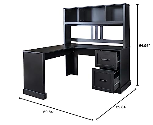 OPTOUGH Hutch,Home Office Table Computer Bookshelf,Writing Study Desk for Bedroom,Antiqued Black Finish