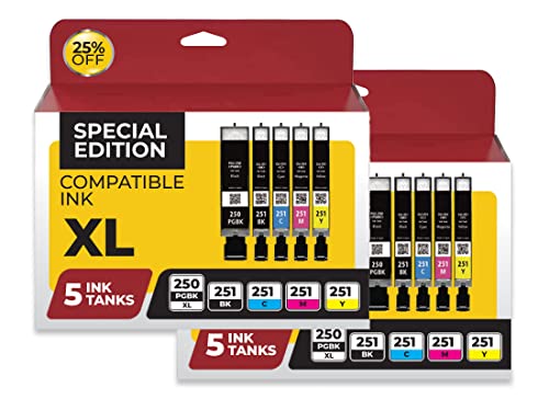 INKjetsclub Compatible Replacement for Canon PGI250 XL & CLI251 XL Combo Pack Printer Ink Cartridges - Works Great with Canon PIXMA MX922, MG5520, MG7520 and More Printers (10 Pack Canon PGI 250 Ink)