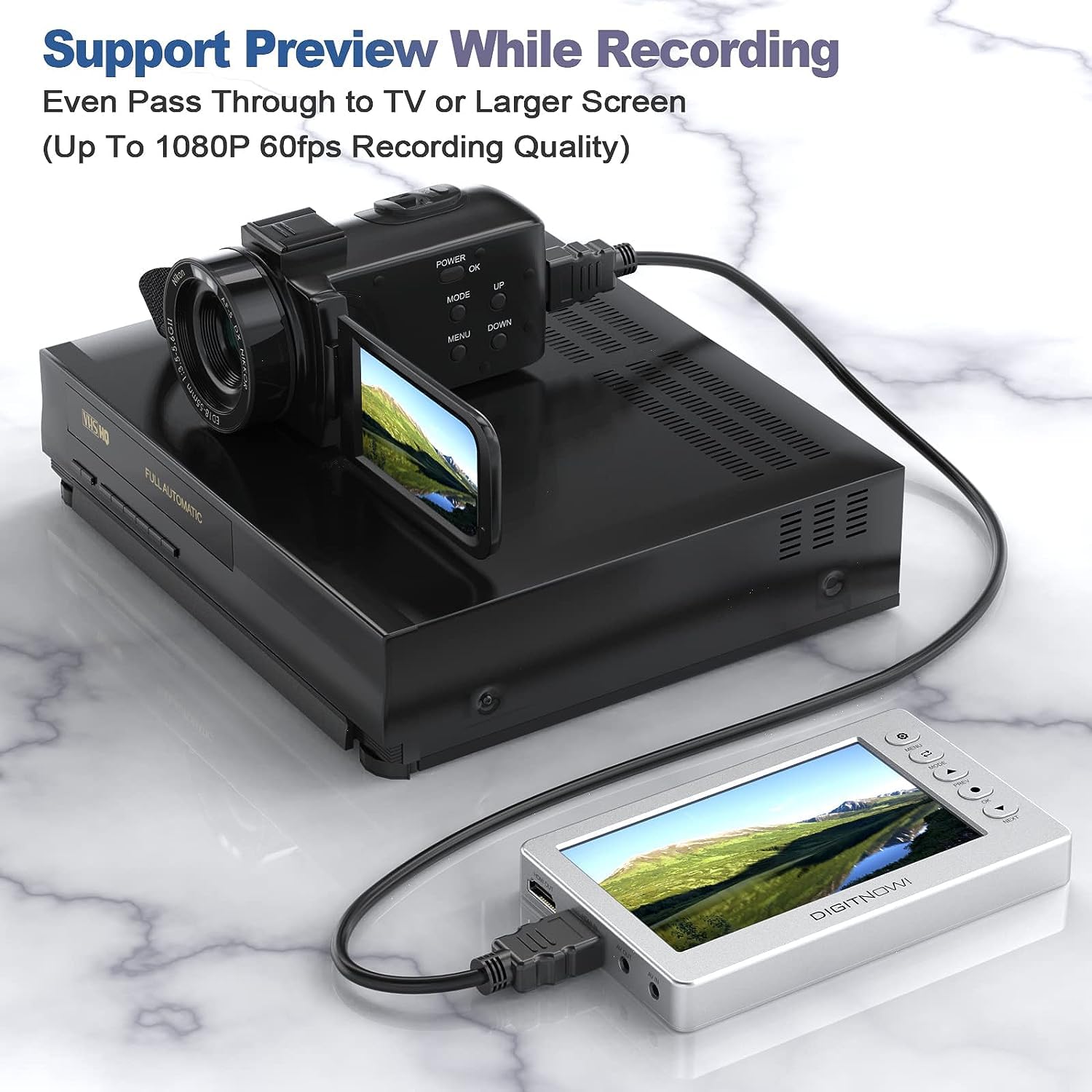 VIXLW Video to Digital Converter, VHS to Digital Converter, Video Capture Device, Analog VHS VCR Hi8 Mini DV Video Recorder,AV/RCA to HDMI Adapter/Converter,Support 720P/1080P,TV/Tape Player/Camcorder