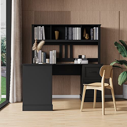 OPTOUGH Hutch,Home Office Table Computer Bookshelf,Writing Study Desk for Bedroom,Antiqued Black Finish