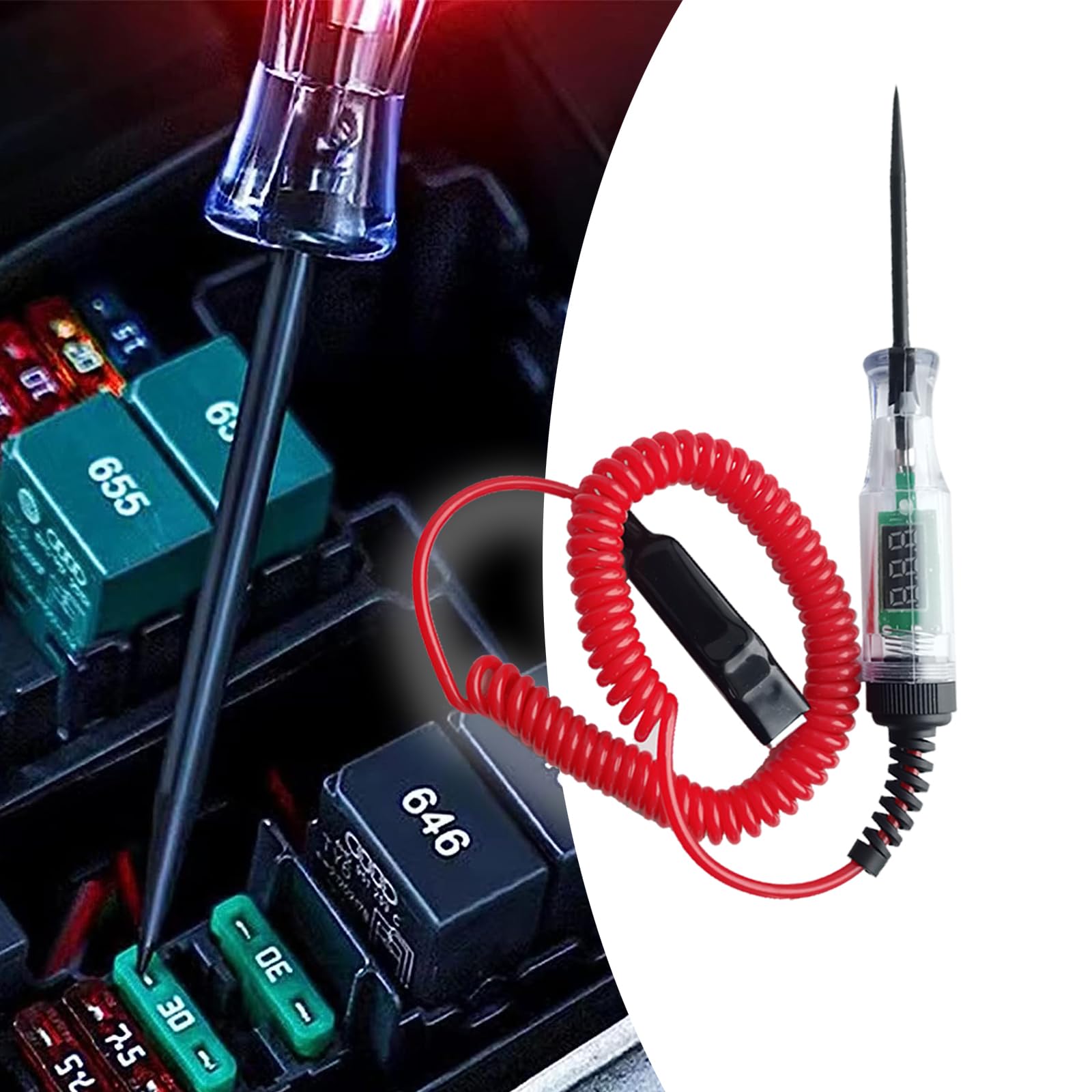 ZKFAR 1 PC Automotive Test Light Digital LED Circuit Tester, DC 3V-48V Inductive Test Pen, Auto Bidirectional Voltage Tester Electric Test Pen with Extended Spring Wire (Red)