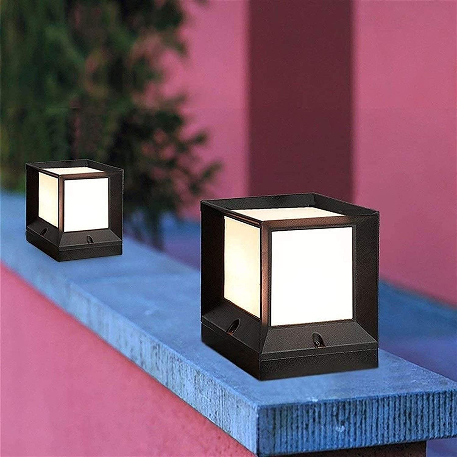 CIRCIR Outdoor Post Light Exterior Pillar Light Premium LED Square Post Cap Light β Outdoor Light for Fence Deck Or Patio -Warm White Lighting-Aluminum - Black-Size : H260MM
