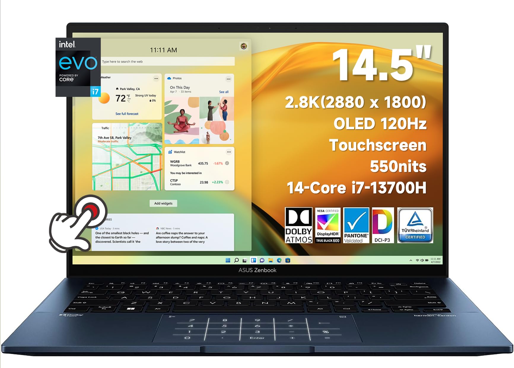 Asus 2023 Latest Zenbook 14.5/ 2.8K OLED Slim Laptop,13th Gen Intel Evo i7-13700H 14 Cores,550 nits 120Hz 100 Percent DCI-P3,Thunderbolt 4,Widnows 11 Home,w/HDMI (16GB LPDDR5 RAM | 512GB PCIe SSD)