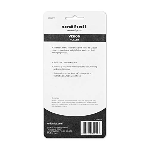 uniball Vision Rollerball Pens with 0.7mm Fine Point, Black, 4 Count