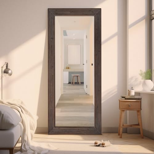 HOMECOOKIN Full Length Mirror 30"x70" Large Rustic Wood Frame Full Floor Mirror Bathroom Mirror Dressing Mirror Hanging or Leaning Against Wall (No Standing, Dark Grey)