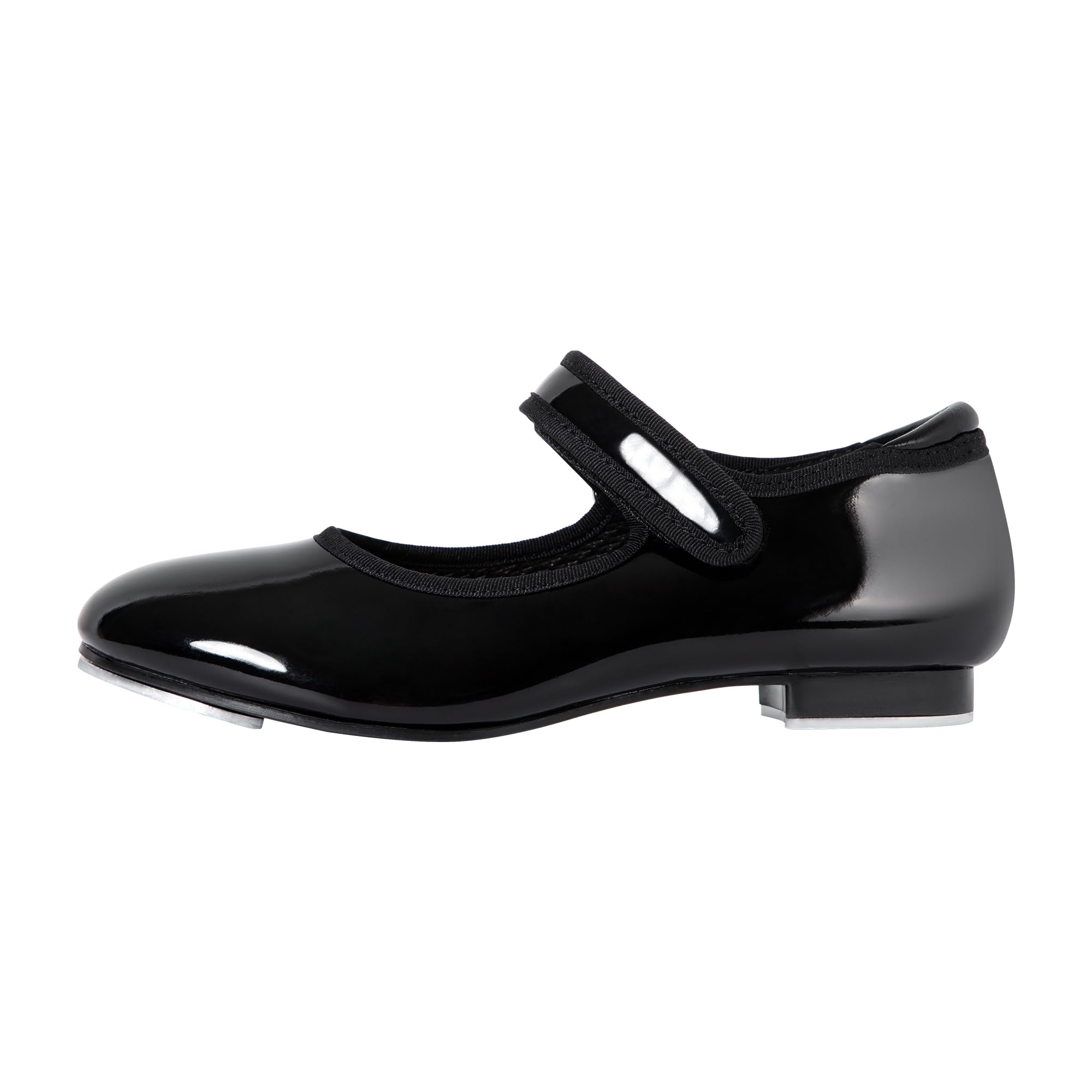 Linodes Economy Unisex-Child Easy Strap Tap Shoe for Girls and Boys Tap Flat-Black Patent-10M-Little Kid