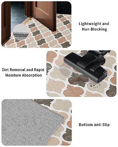 Front Entrance Floor Mats, Non Slip Bathroom/Kitchen Mat Absorbent Durable Small Rugs, Retro Geometric Morocco Tile Pattern Print Door Mat Indoor/Outdoor Carpet Shoes Scraper 18x30 inch