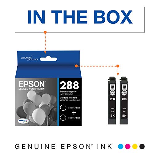 EPSON T288 DURABrite Ultra -Ink Standard Capacity Black Dual -Cartridge Pack (T288120-D2) for select Epson Expression Printers