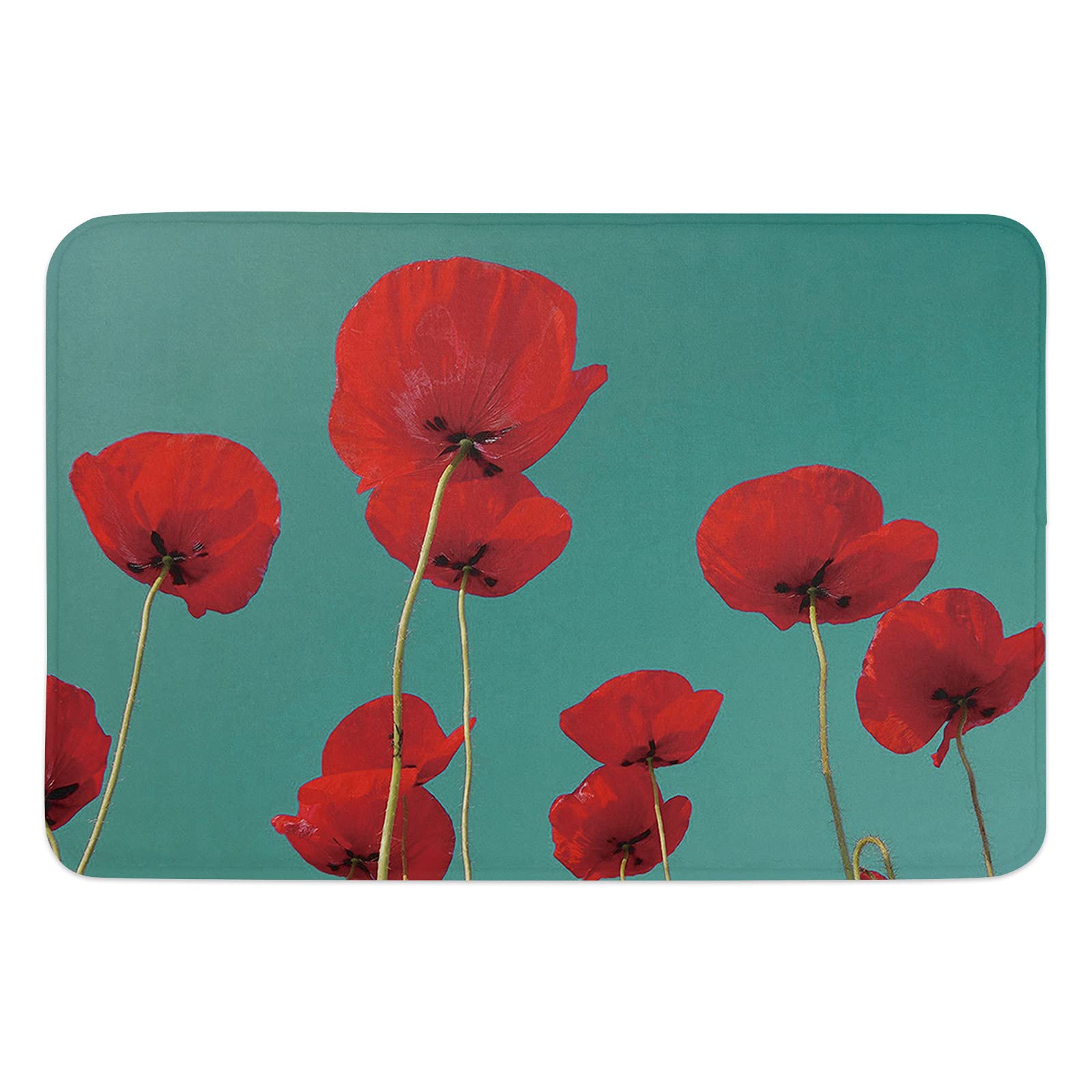 Poppy Flower Bath Rugs Red Blooms Sponge Doormat Non Slip Backing Durable Soft Flannel Mat Memory Foam Mats Carpet for Bathroom Kitchen 32x20In