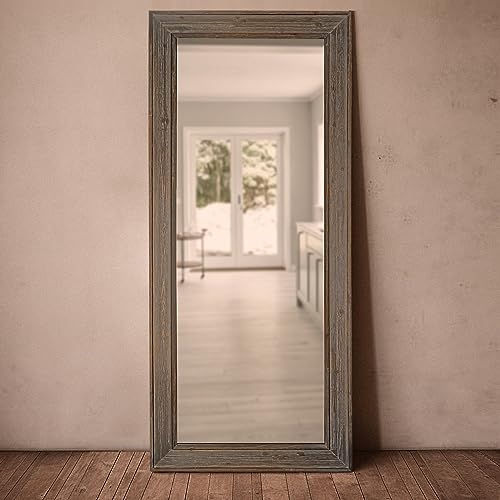 HOMECOOKIN Full Length Mirror 30"x70" Large Rustic Wood Frame Full Floor Mirror Bathroom Mirror Dressing Mirror Hanging or Leaning Against Wall (No Standing, Dark Grey)