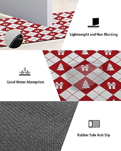 EZON-CH Bath Rugs, Quick Dry Indoor/Outdoor Rug Mat, Gift Diamond Christmas Elements Tile Pattern Rubber Non-Slip Absorbent Thin Doormat for Bathroom, Bedroom, Front Door, Kitchen 16"x24"