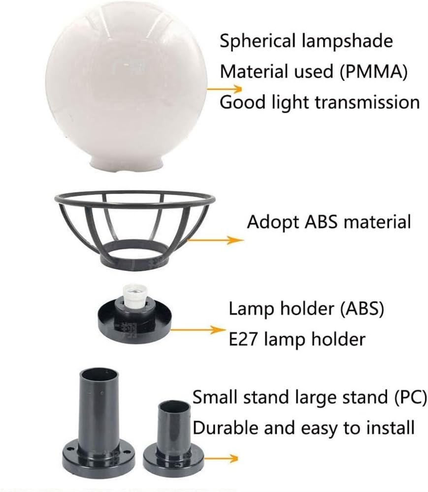 DUBOXX Waterproof Outdoor Garden Pillar Light Industrial Modern Post Lights Spherical Globe Ball Column Lamp Community Patio Landscape Lighting E27 External Fence Deck Post Lantern (Color : Clear, S
