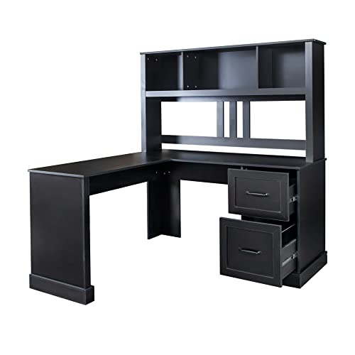 OPTOUGH Hutch,Home Office Table Computer Bookshelf,Writing Study Desk for Bedroom,Antiqued Black Finish