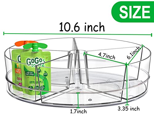 10.6inch Lazy Susan Organizer with 5 Removable Storage Bins, Snack Medicine Cabinet Organizer, Clear Lazy Susan Turntable for Cabinet, Plastic Storage Bins for Kitchen Pantry Organization and Storage